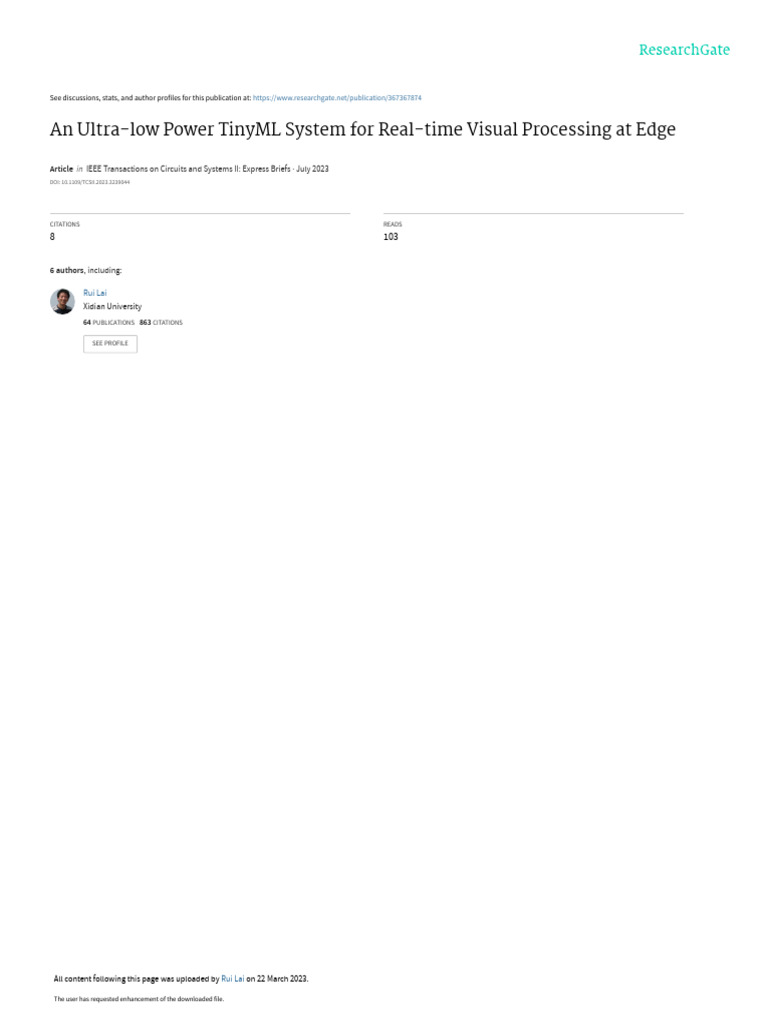 An Ultra-Low Power TinyML System For Real-Time Visual Processing at Edge | PDF | Technology ...
