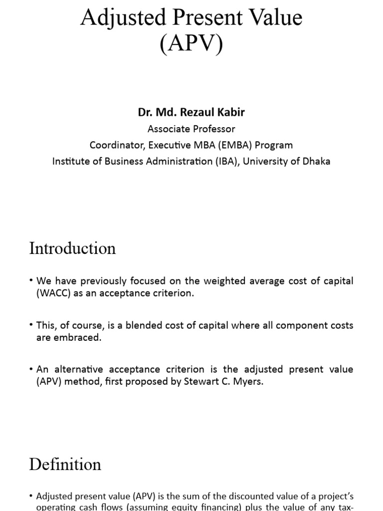 Adjusted Present Value (APV) | PDF