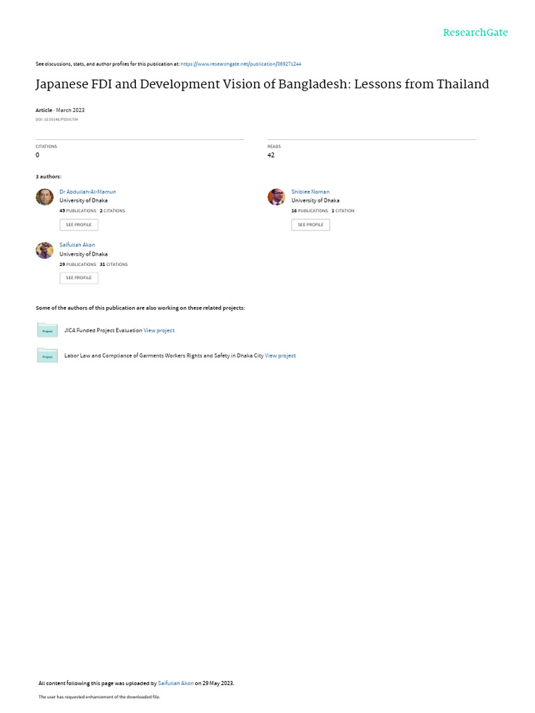 Japanese FDI and Development Vision of Bangladesh: Lessons From ...