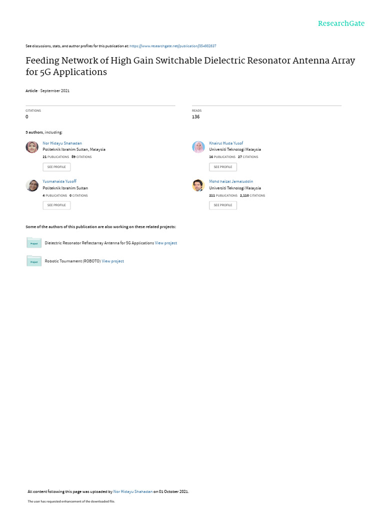 Feeding Network of High Gain Switchable Dielectric Resonator Antenna ...