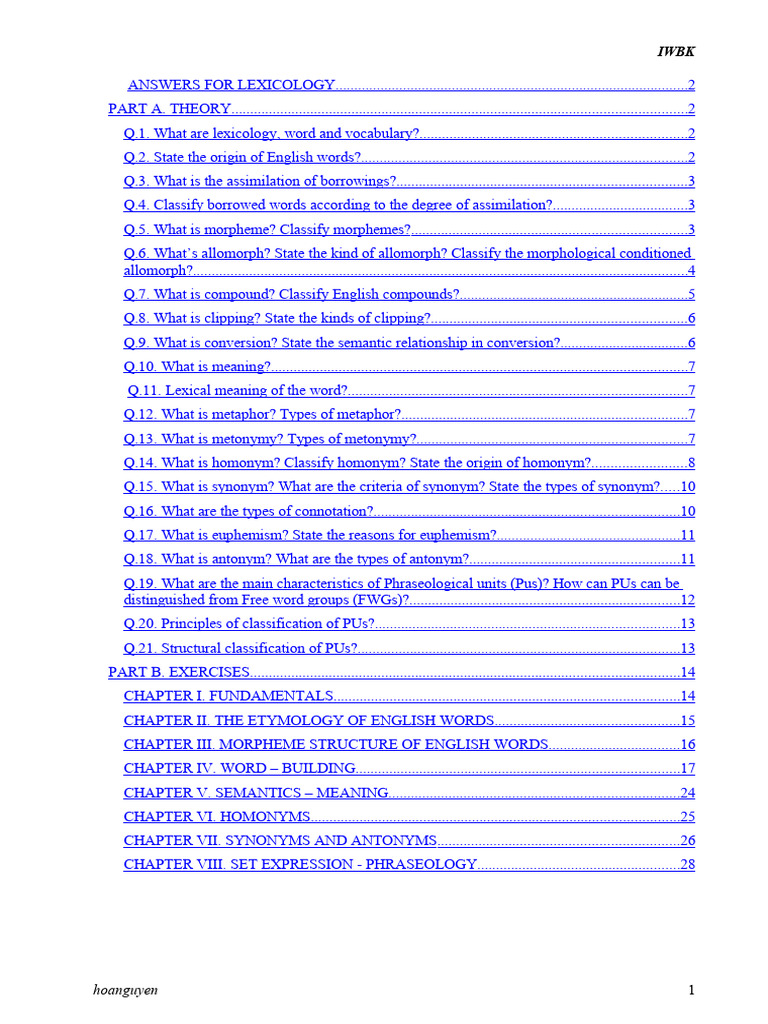 Lexicology Study Guide | PDF | Word | Lexicology