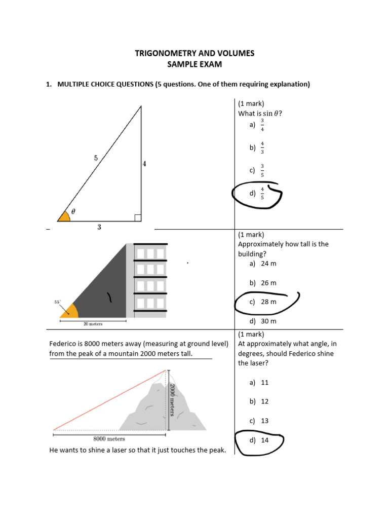 Trigonometry Volumes SAMPLE EXAM10b | PDF | Volume | Science