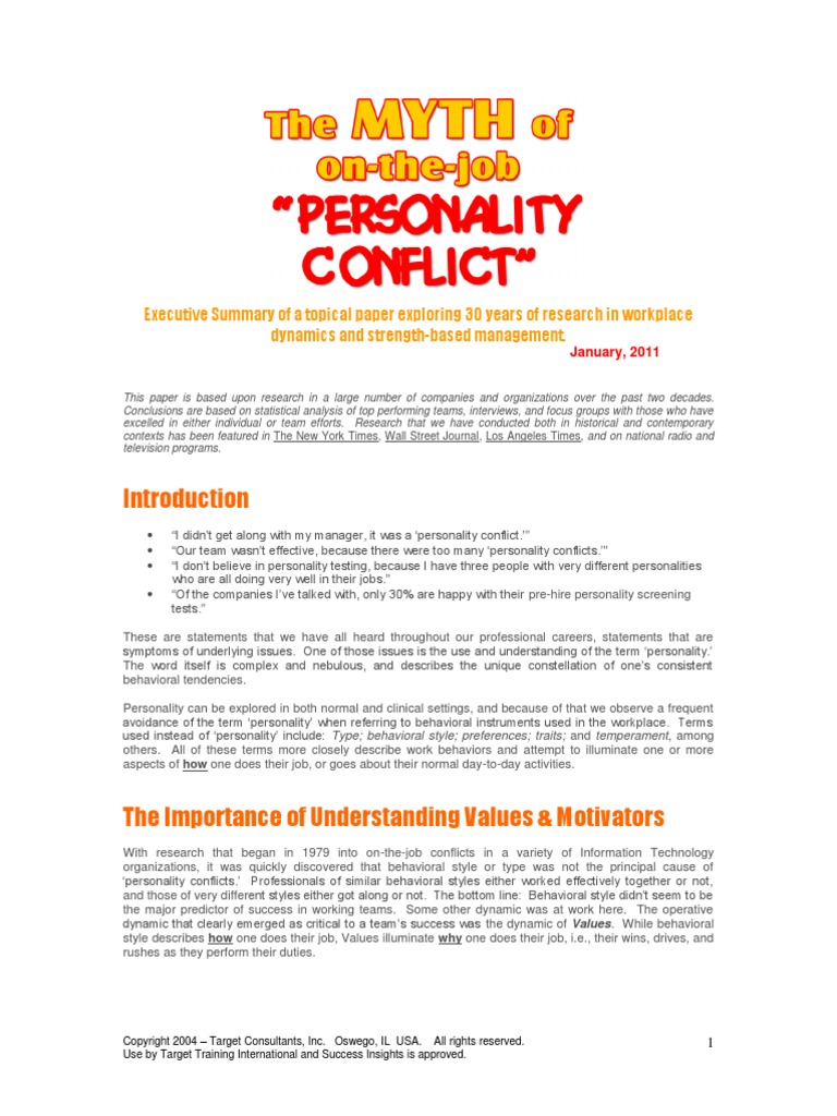 Myth of Personality Conflict 1 NP | PDF | Value (Ethics) | Motivation