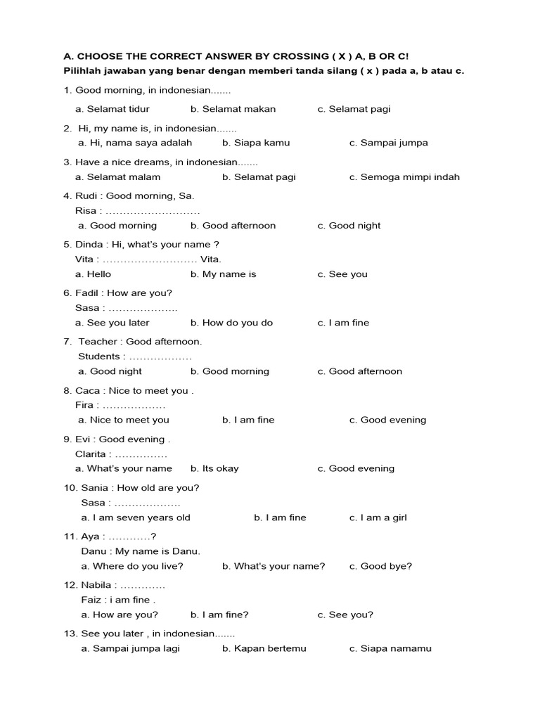 Soal Bahasa Inggris Kelas 3 Semester 1 | PDF
