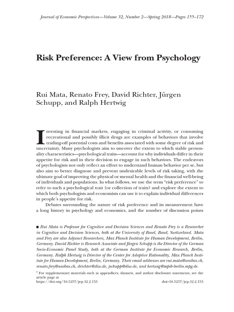 2018JEP - Risk Preference A View From Psychology | PDF | Validity ...