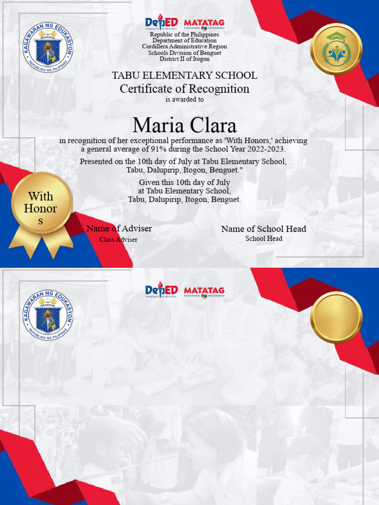 Matatag Certificate of Tabu | PDF