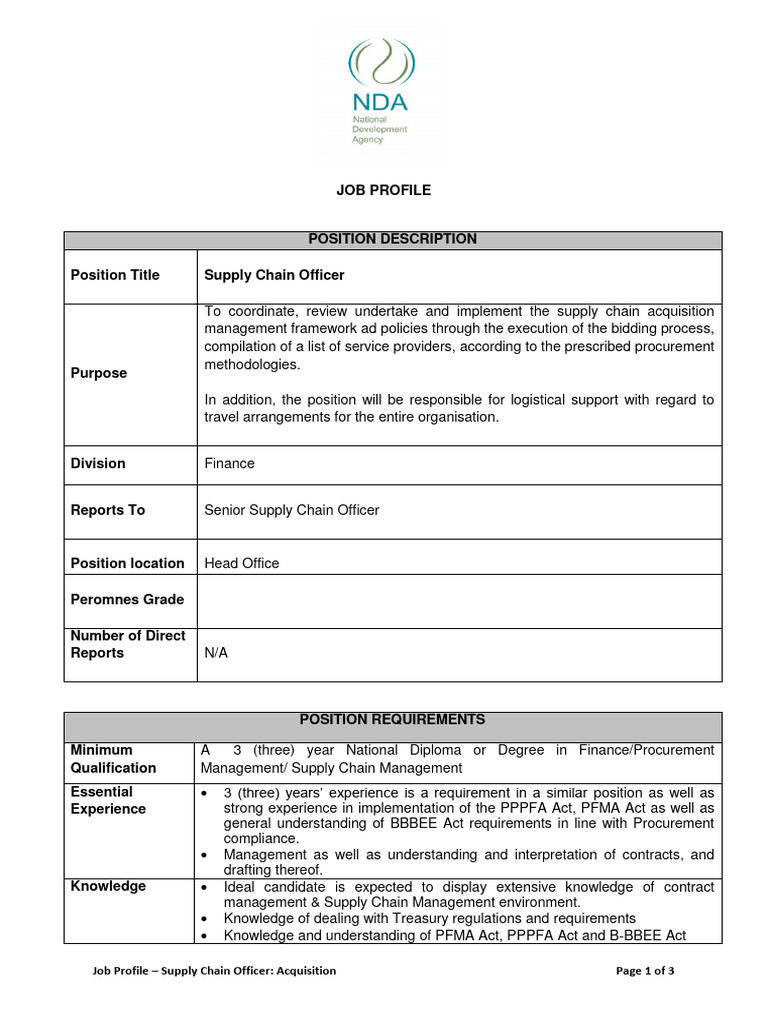 Supply Chain Officer Job Profile | PDF | Supply Chain | Procurement