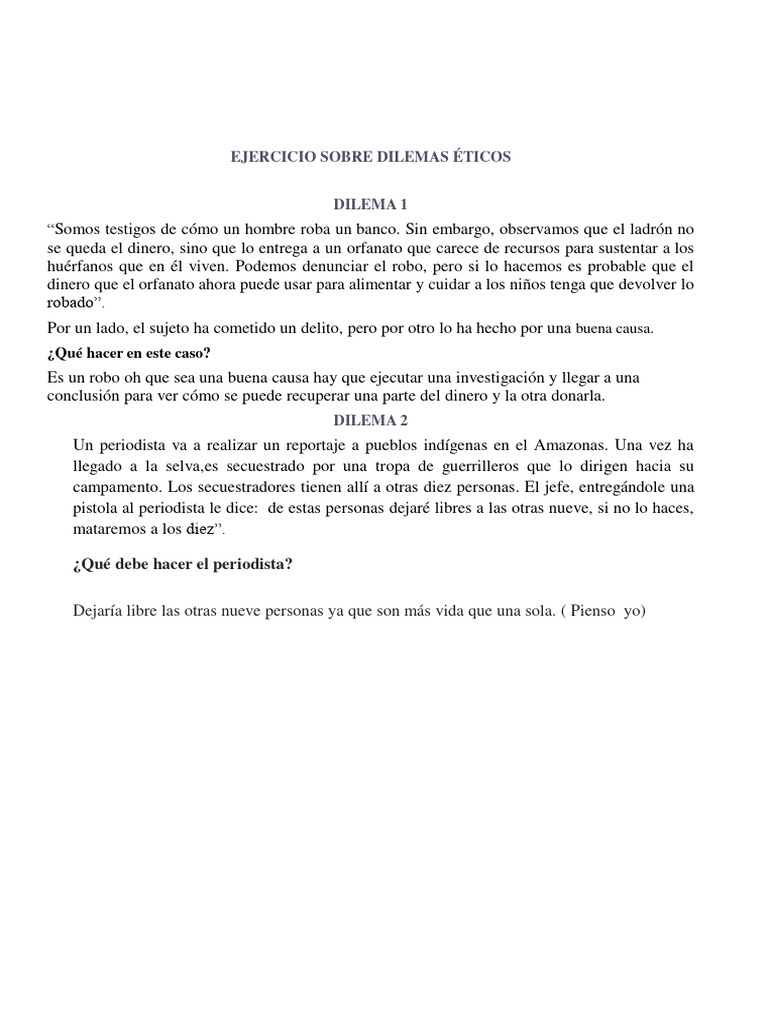 Actividad Sobre Dilemas Morales | PDF