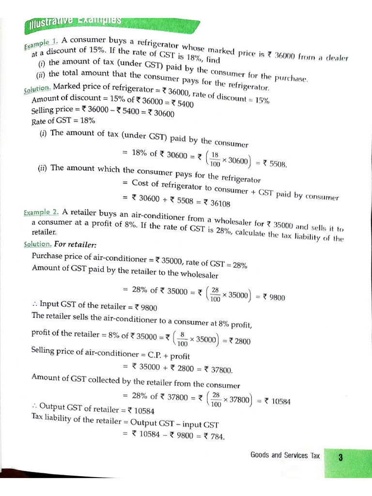 GST Examples Class 10 Icse Important Questions | PDF