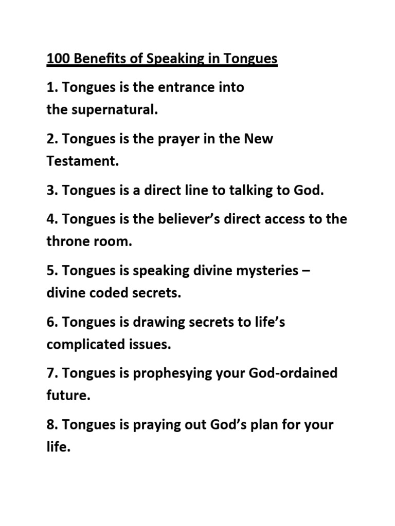 100 Benefits of Speaking in Tongues | PDF | Prayer | God