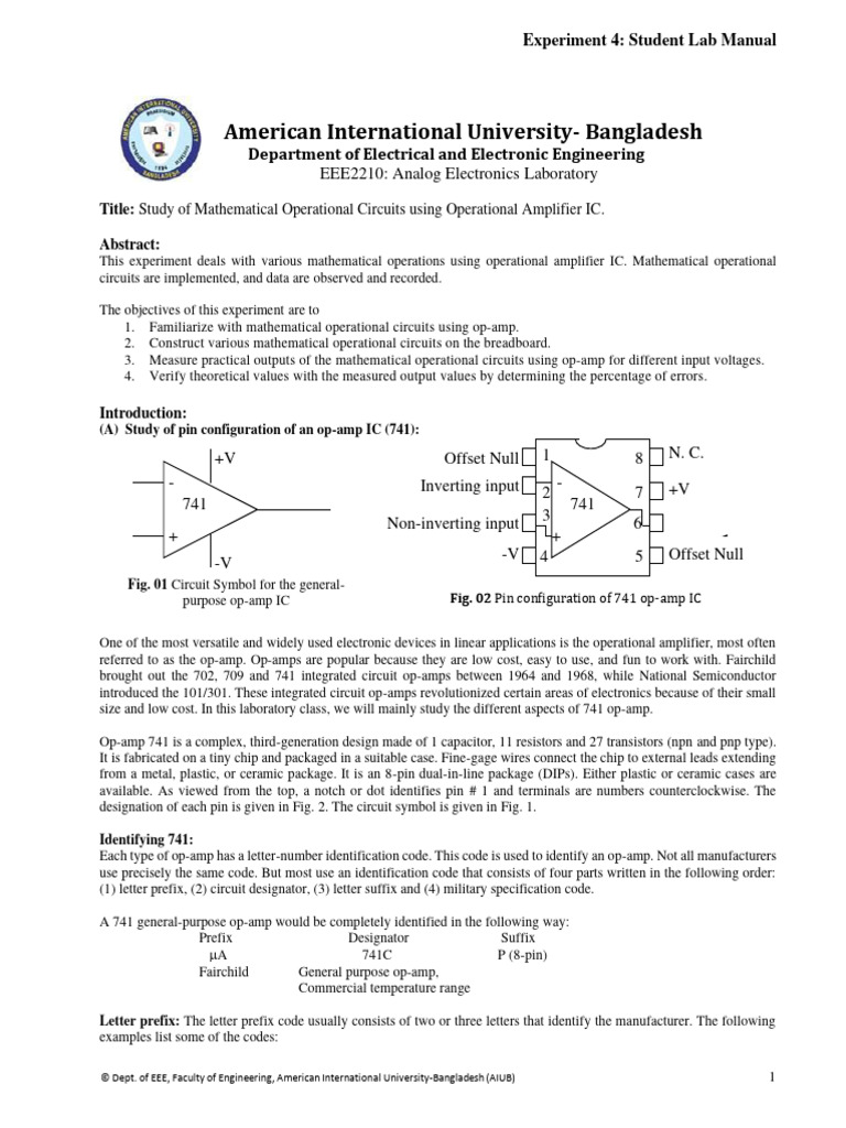 Ae Lab - Exp04 - Student Manual | PDF | Operational Amplifier | Amplifier
