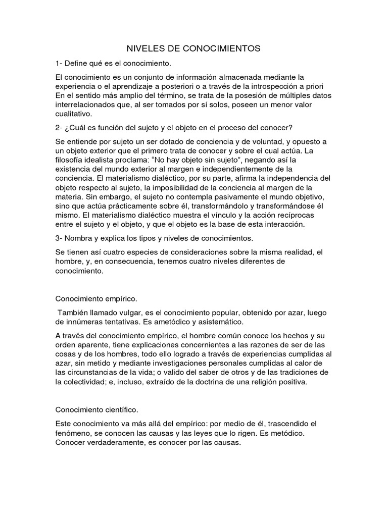 Niveles de Conocimientos | Descargar gratis PDF | Conocimiento | Empirismo