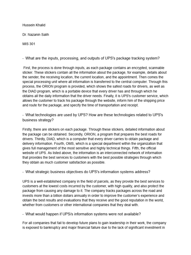 Case Study Questions | PDF | United Parcel Service | Information