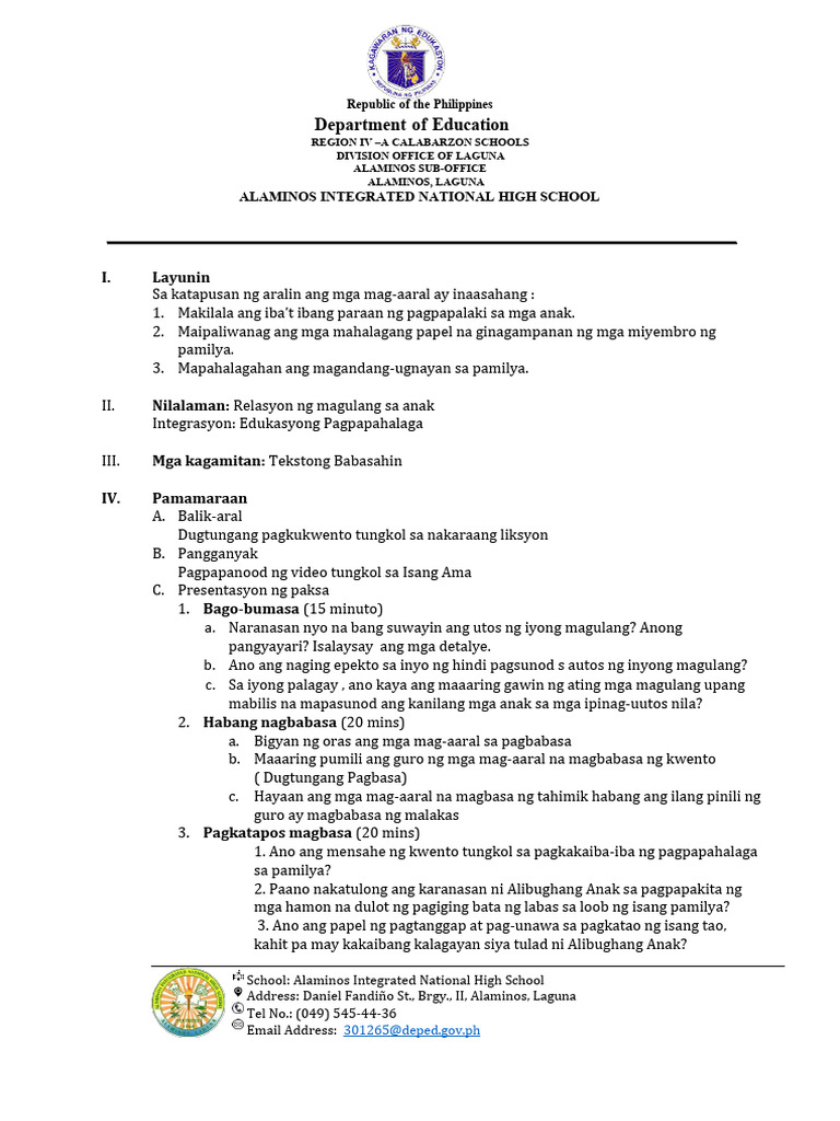 LESSON-plan - VALUES INTEGRATION (WEEK 2) | PDF