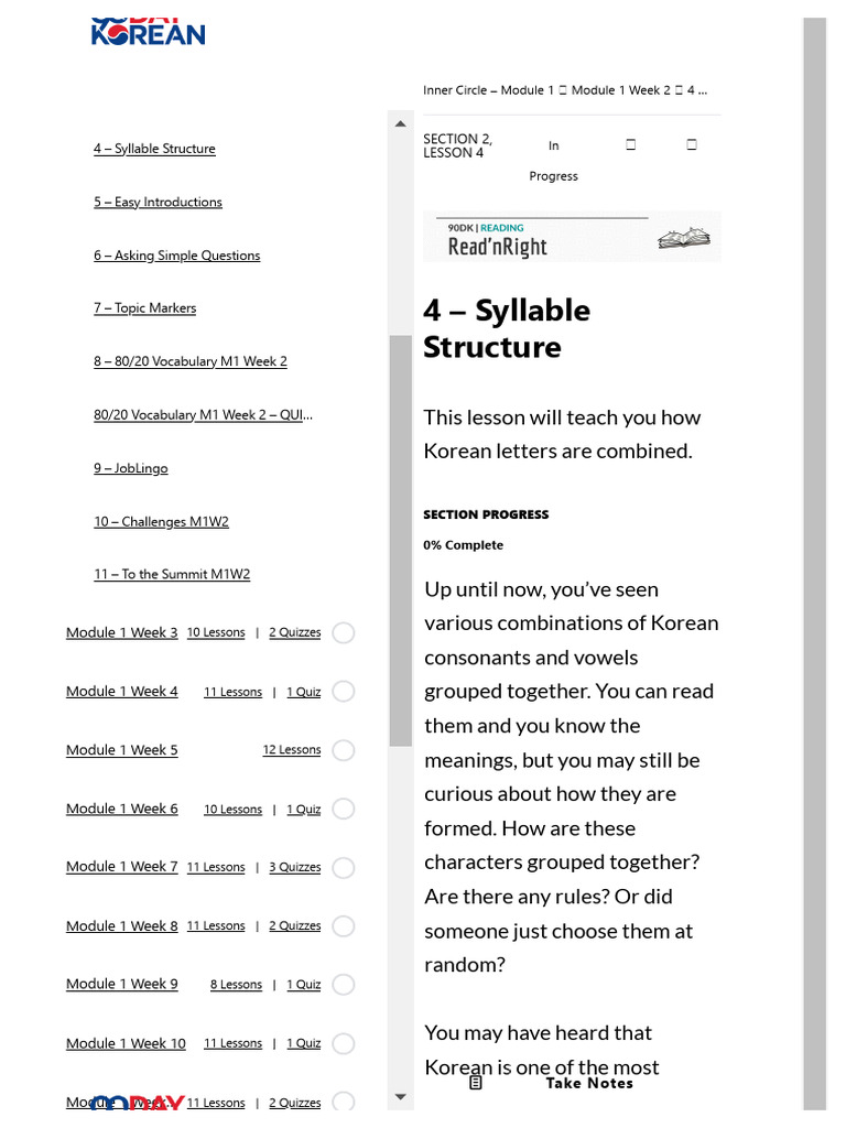 Syllable Structure Korean Beginners | PDF | Quiz | Syllable