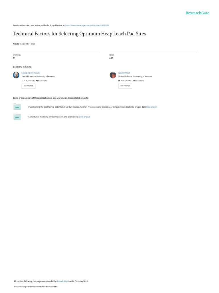 Technical Factors For Selecting Optimum Heap Leach Pad Sites | PDF ...