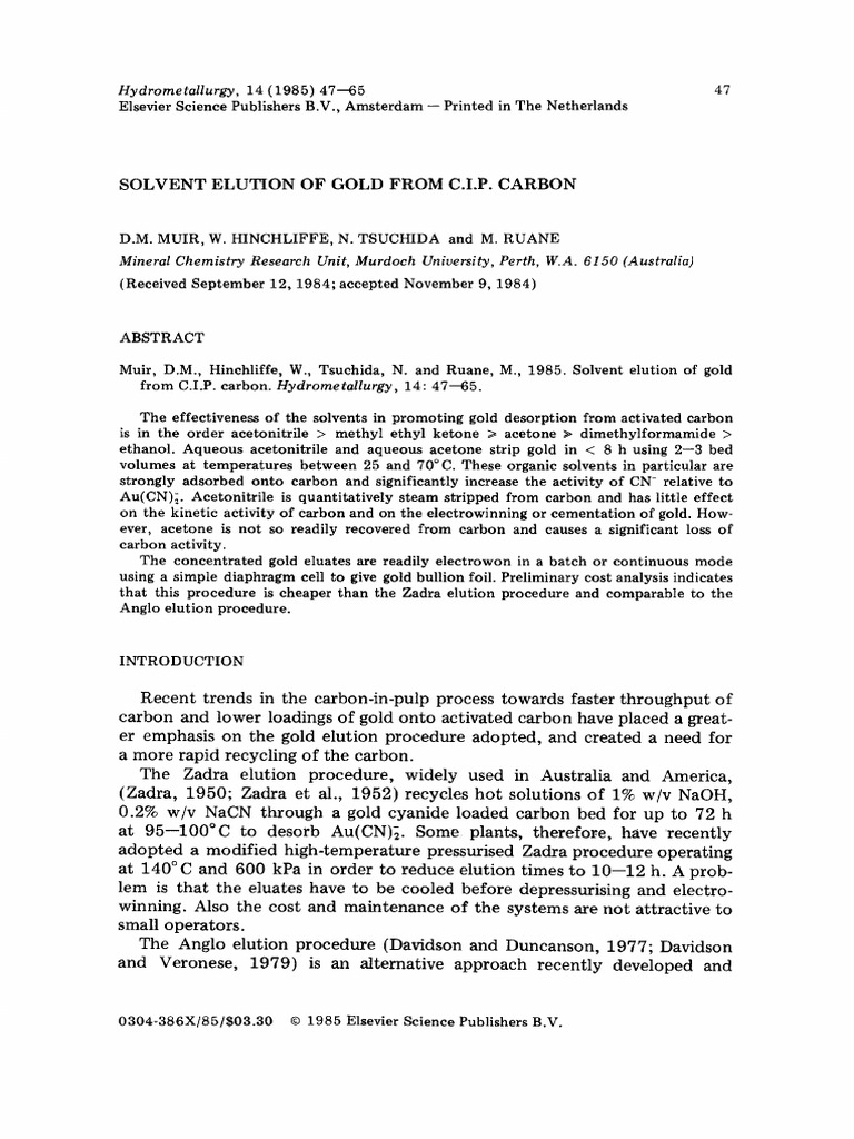 Solvent Elution of Gold From CIP Carbon | PDF | Adsorption | Ethanol