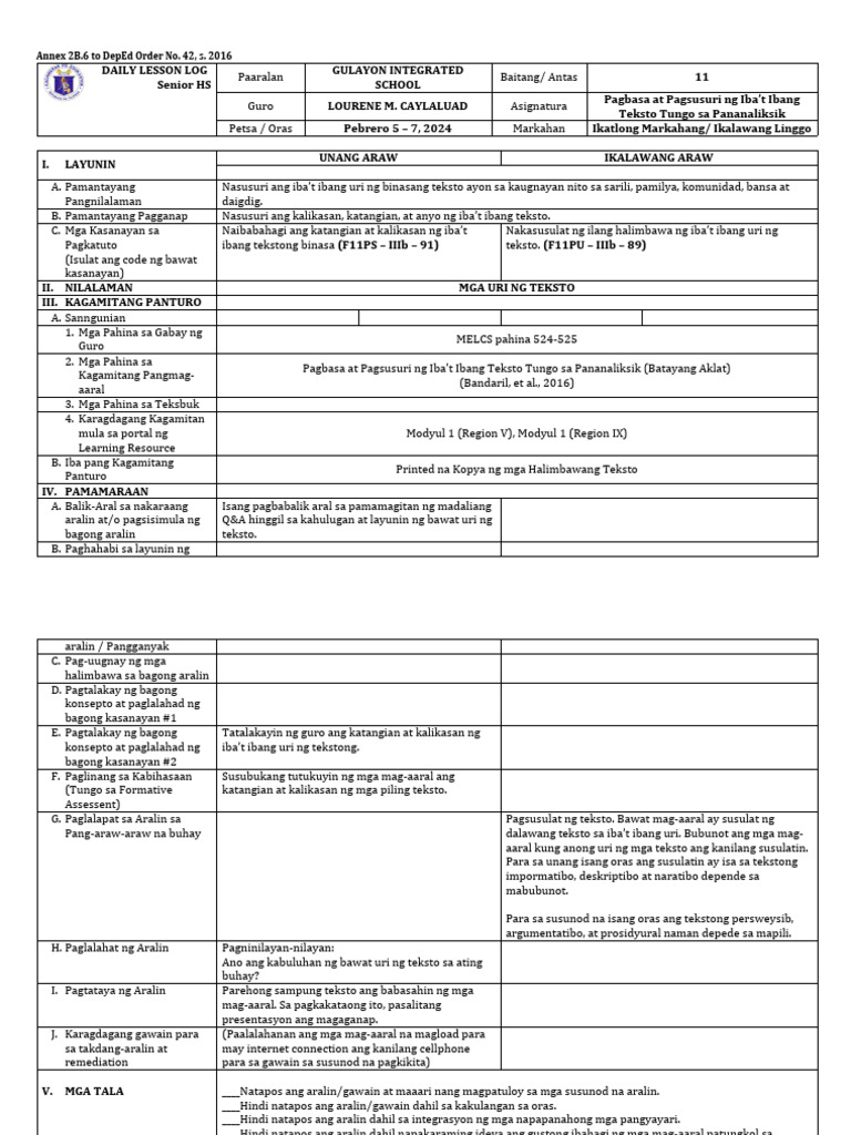 Fil11 Q3 WK2 DLL 2024 | PDF