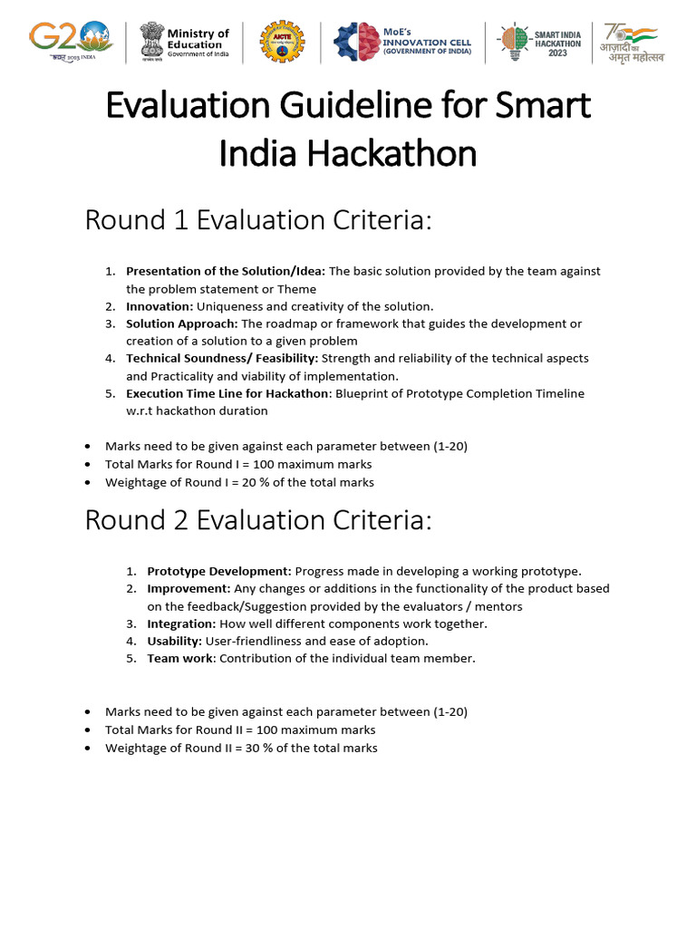 Smart India Hackathon Evaluation Criteria | PDF | Teaching Methods & Materials