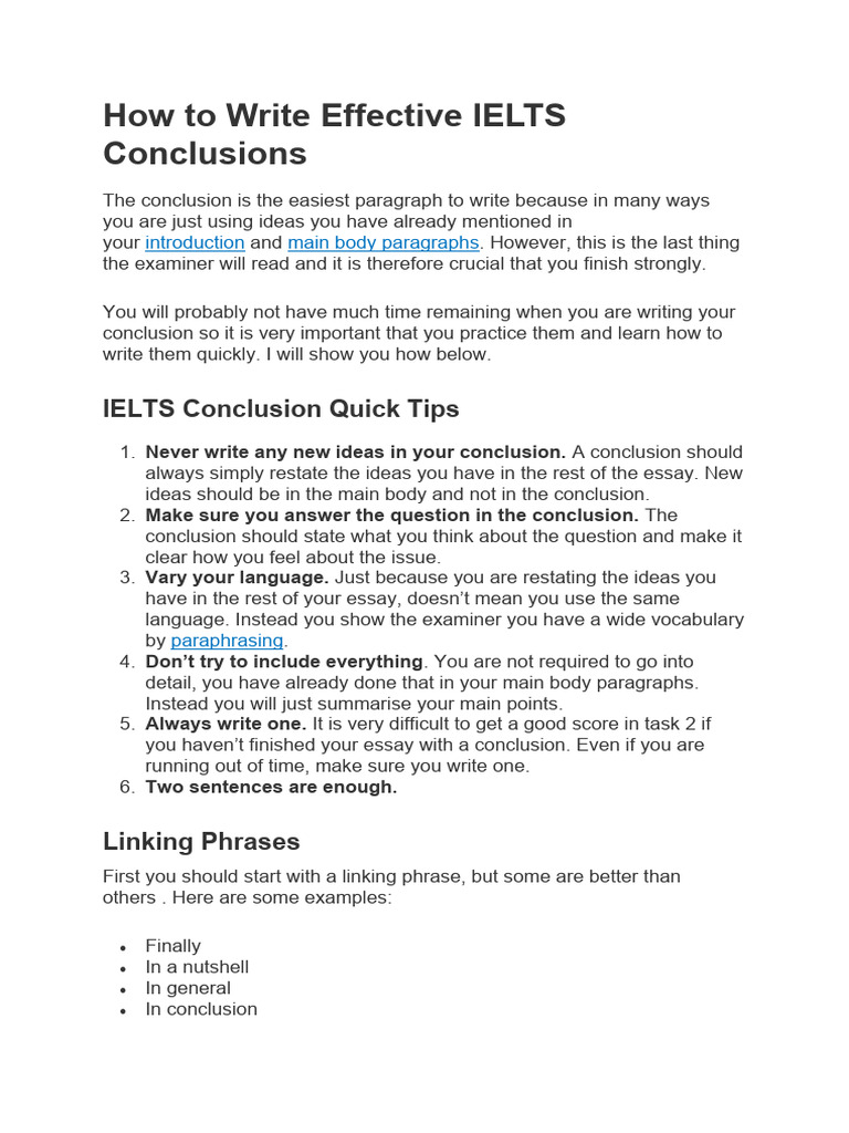 How To Write Effective IELTS Conclusions | PDF | Essays | Cognition