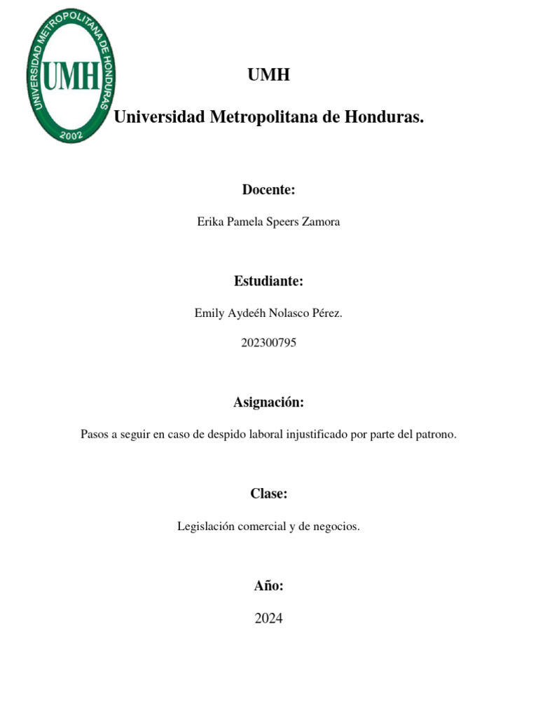 UMH-Informe Despido Injustificado - Emily Nolasco | PDF | Derecho ...