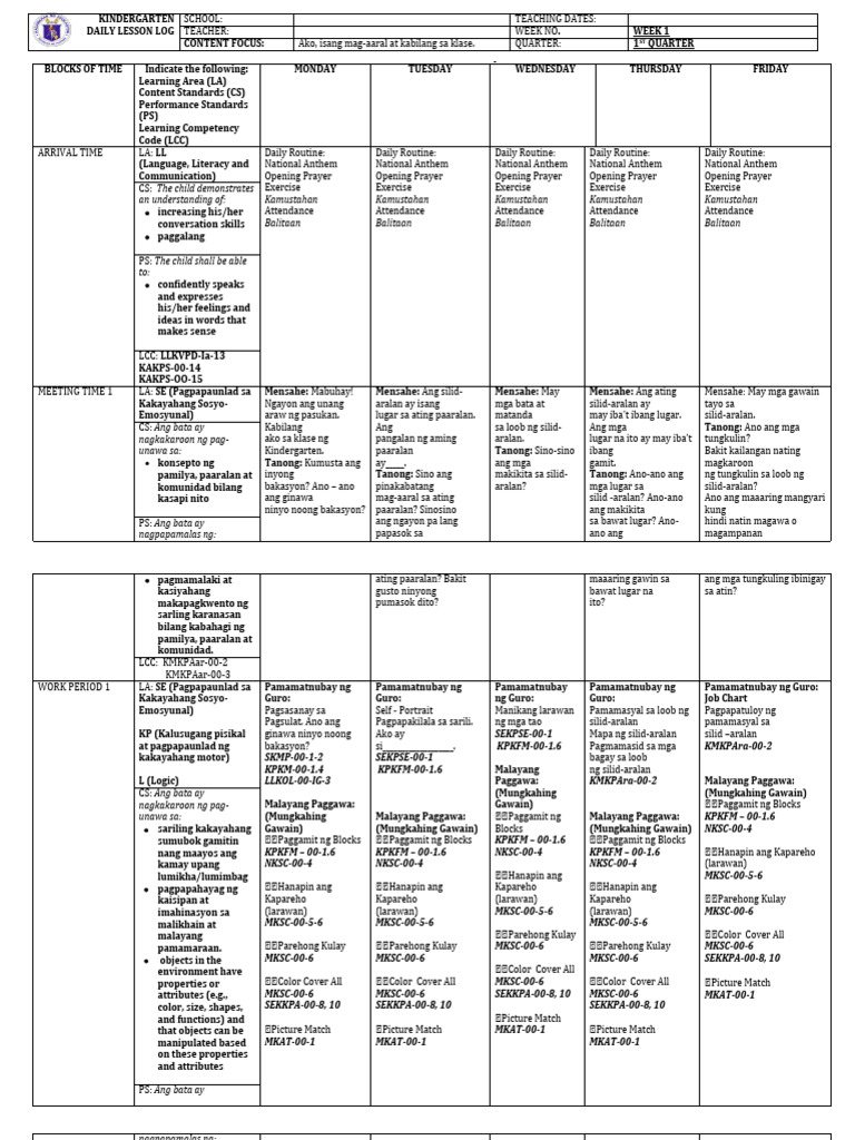 KINDER DLL Week 1 | PDF