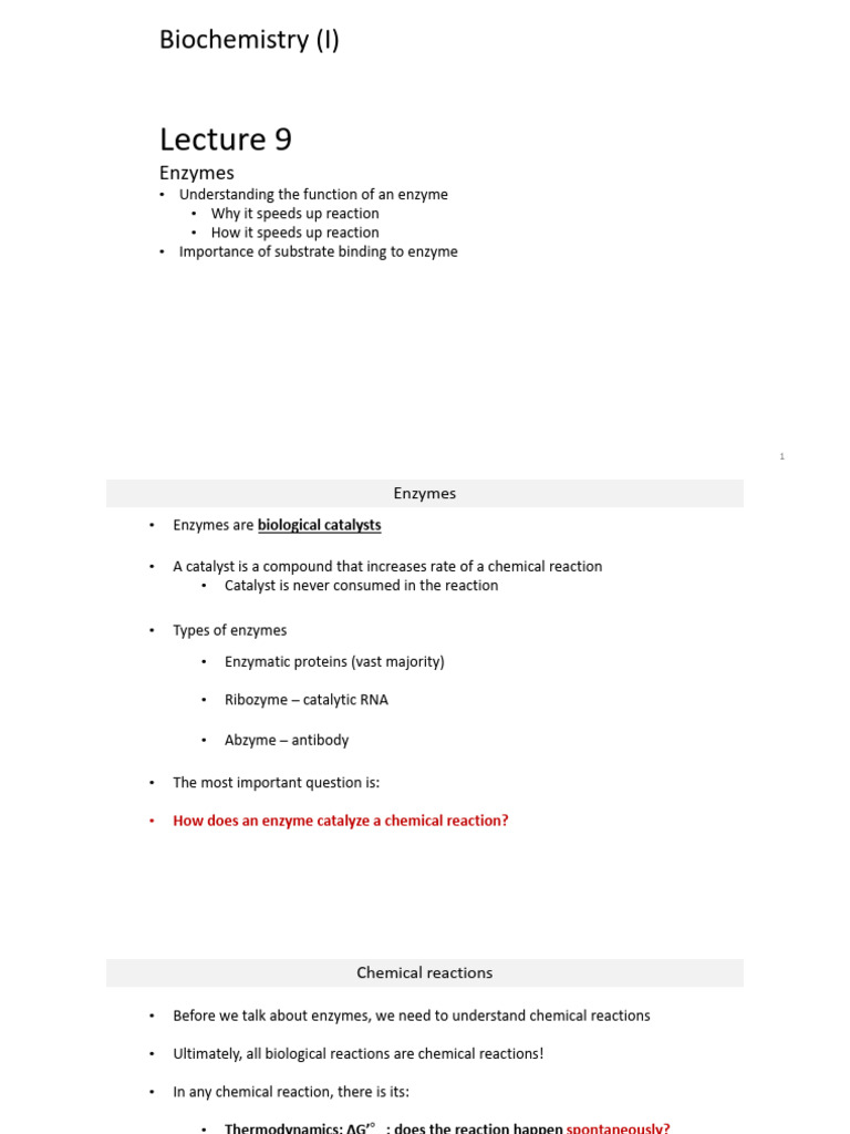 DPN-Biochem I - Lecture 9 - Enzyme Properties and Functions | PDF | Cofactor (Biochemistry) | Enzyme