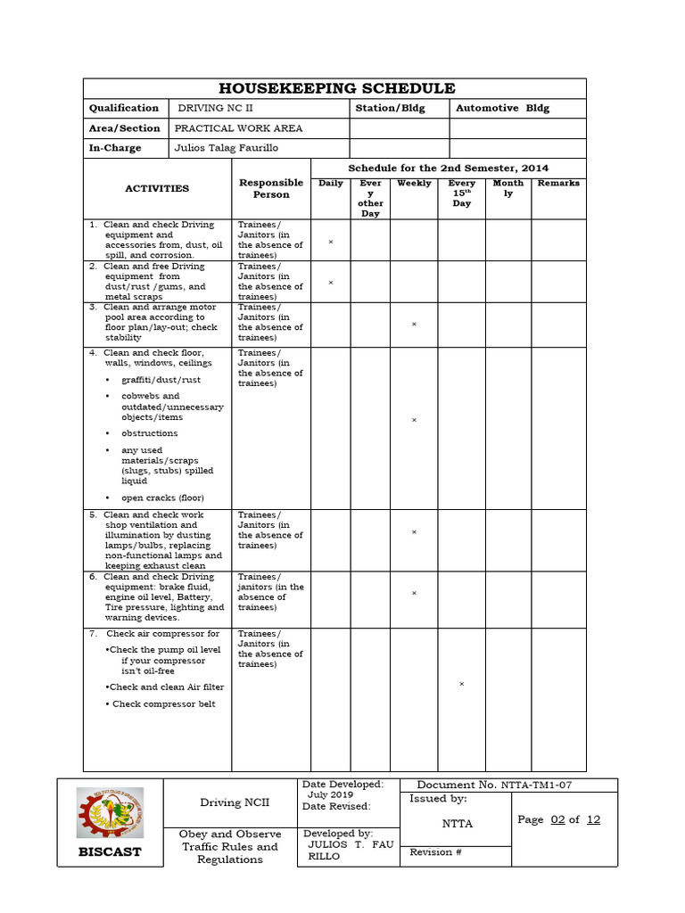 02 Housekeeping Schedule | PDF | Lighting | Civil Engineering