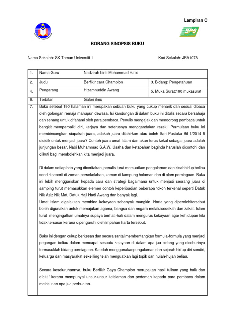 Sinopsis Buku Berfikir Gaya Champion | PDF