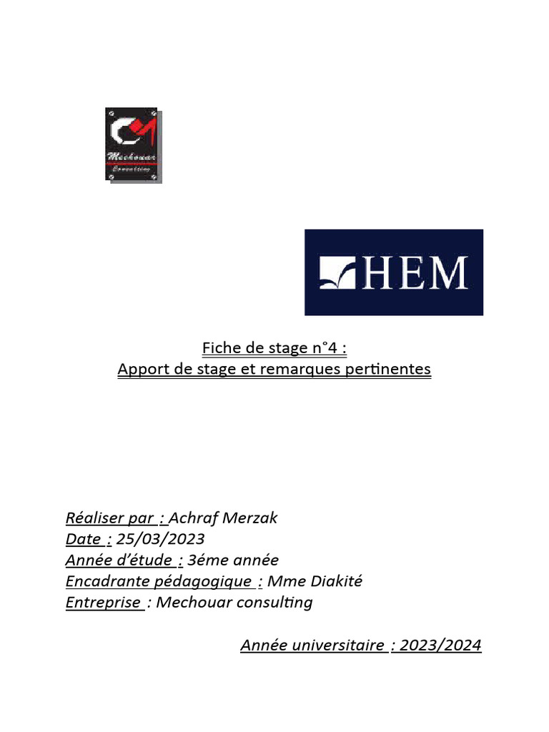 Apports du stage d'Achraf Merzak | PDF | Gestion de projet | Business
