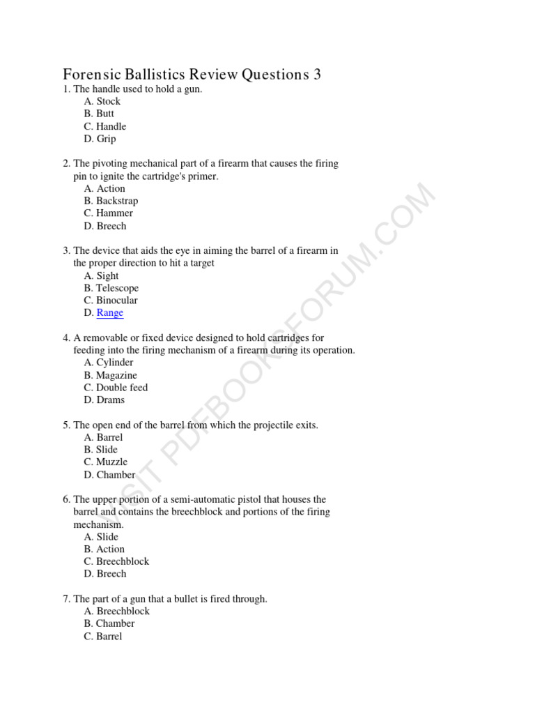Forensic Ballistics Review Questions 6 | PDF | Cartridge (Firearms ...