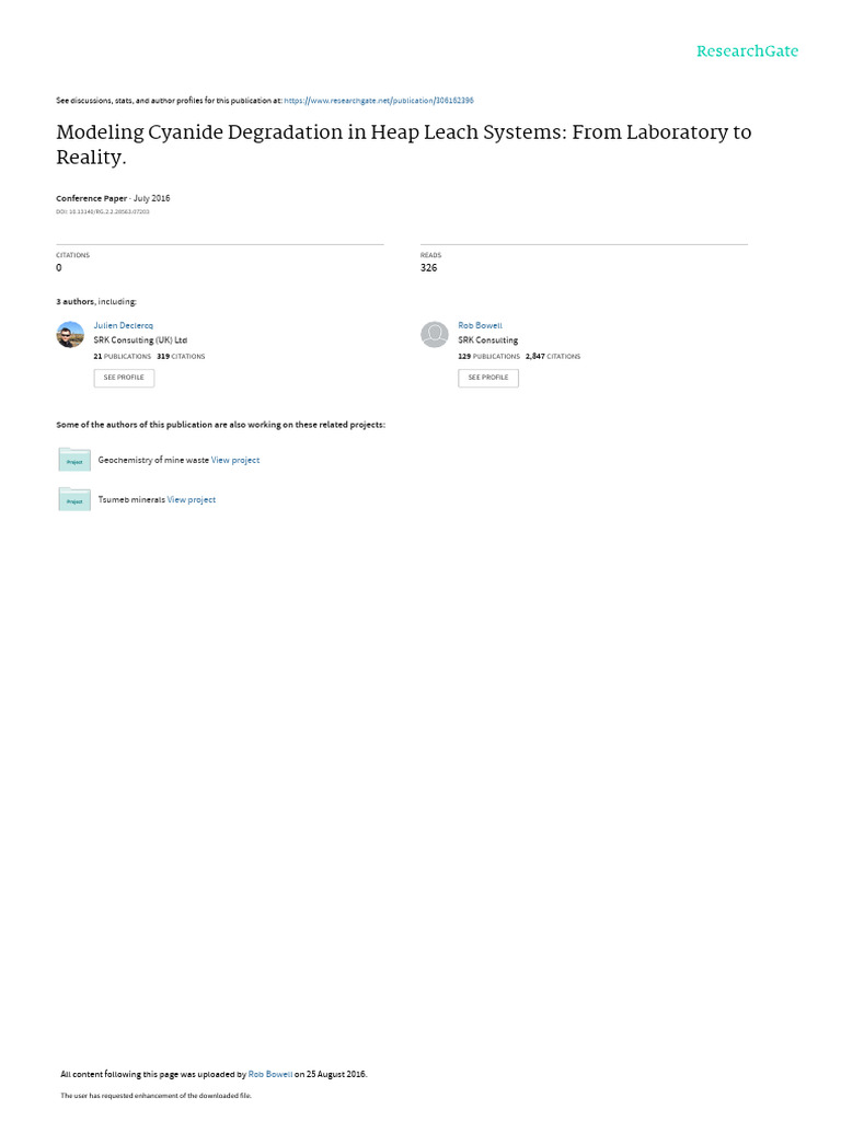 Modeling Cyanide Degradation in Heap Leach Systems - From Laboratory To ...