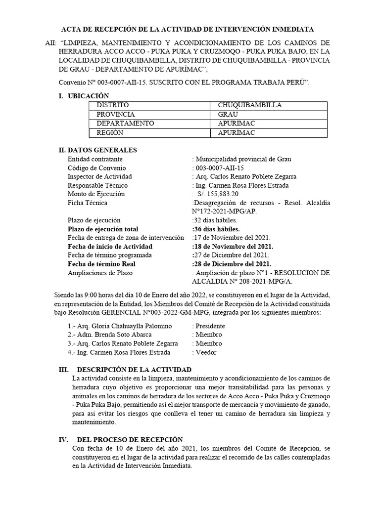 Acta de Recepcion Acco Acco | PDF