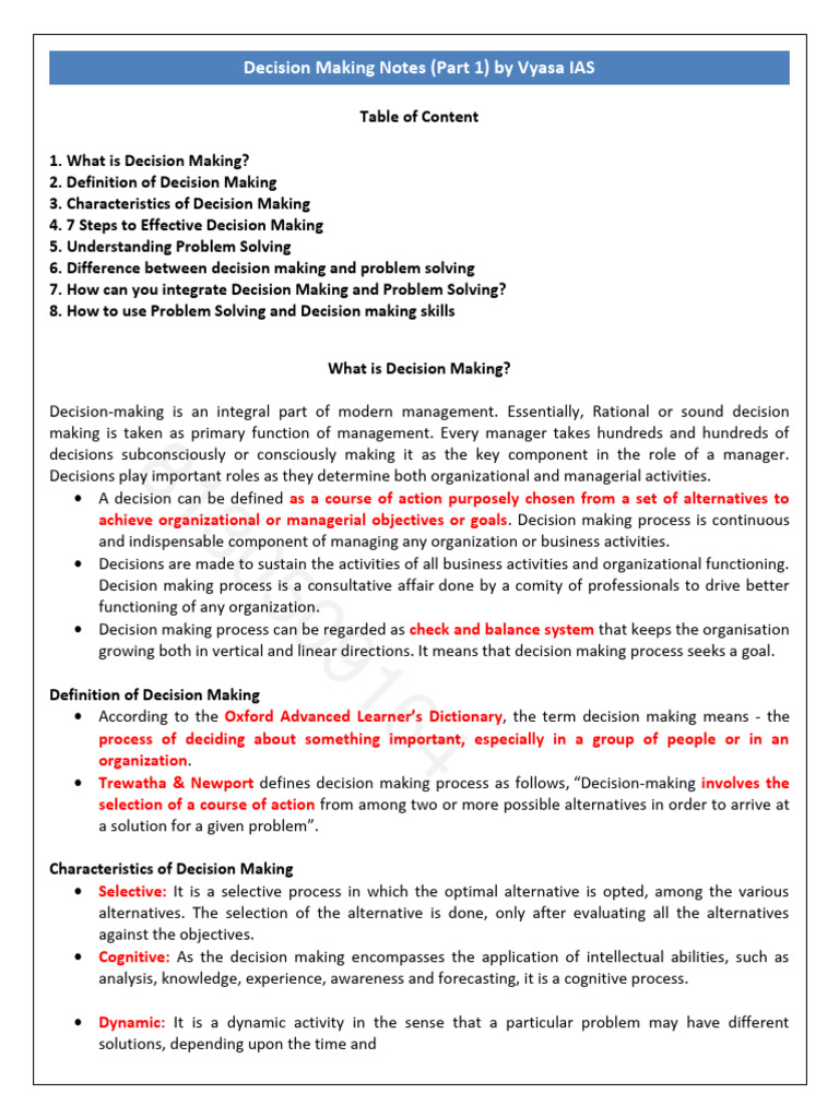 Decision Making Notes (Complete) | PDF | Decision Making | Brainstorming