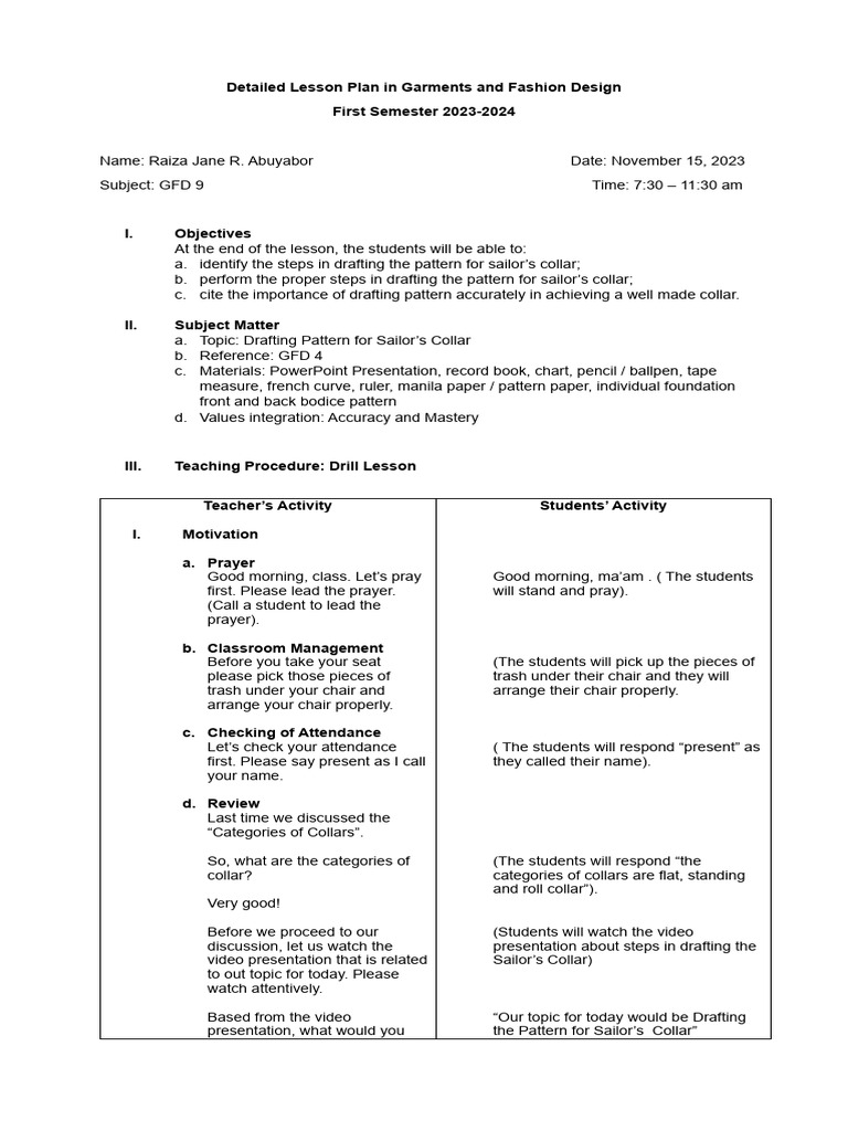 Lesson Plan | PDF | Skirt | Clothing