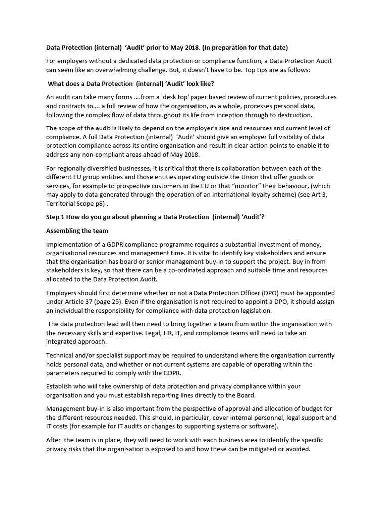 GDPR Internal Audit and Action Plan Guide | PDF | Privacy | Regulatory ...