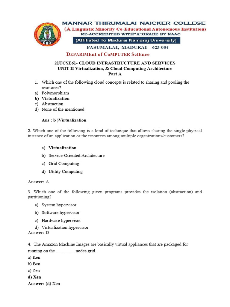 21UCSE61-CC - Unit 3-Question Bank | PDF | Virtualization | Cloud Computing