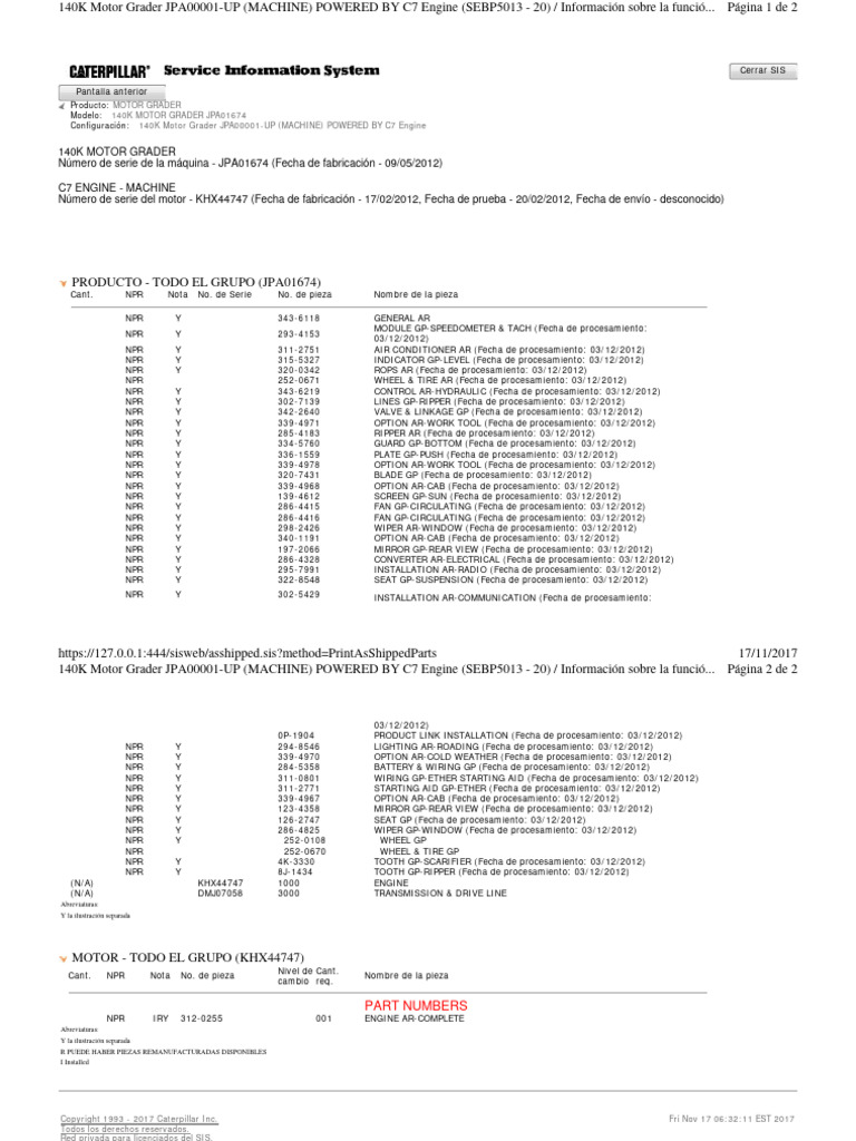 140K MOTOR GRADER JPA01674 | PDF