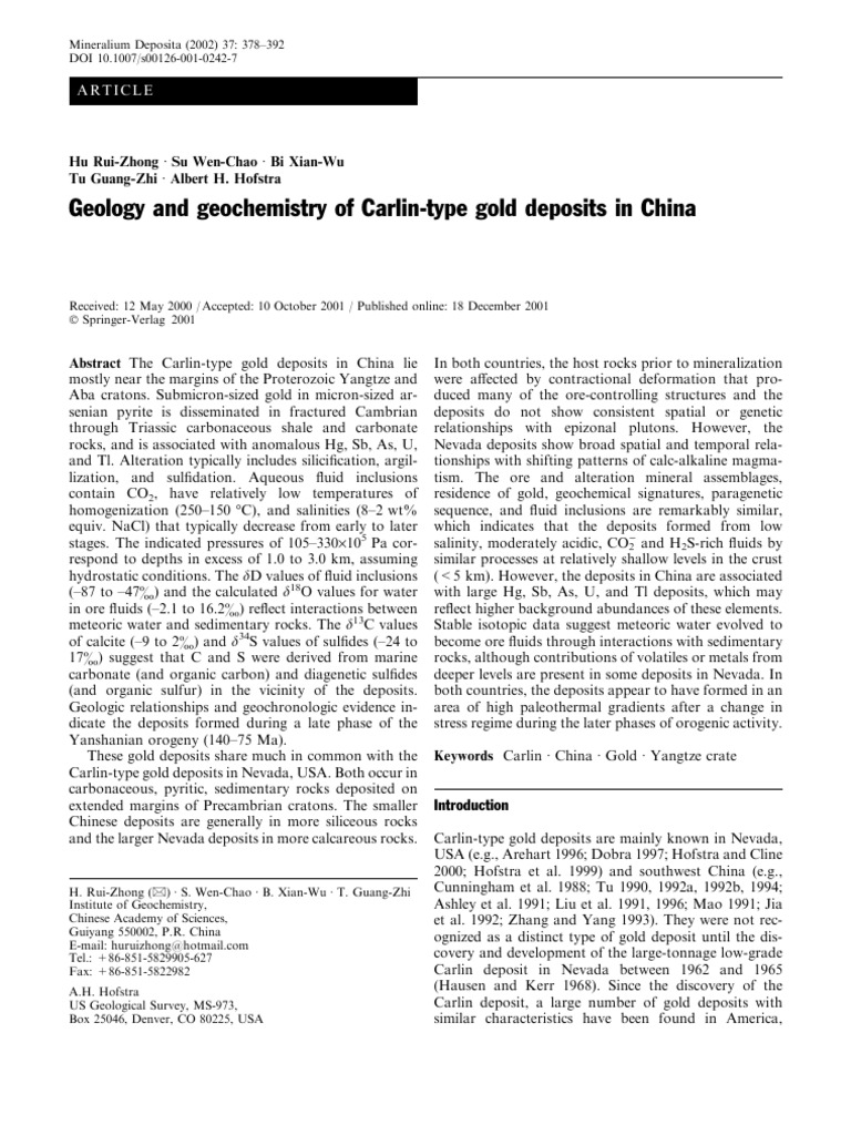 Geology and Geochemistry of Carlin-Type Gold Deposits in China | PDF