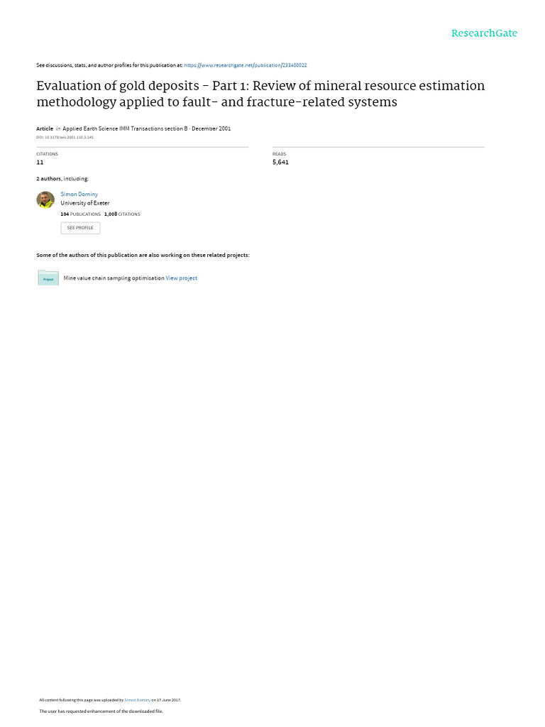 Evaluation of Gold Deposits - Part 1, Rewiew of Mineral Resource Estimation | PDF