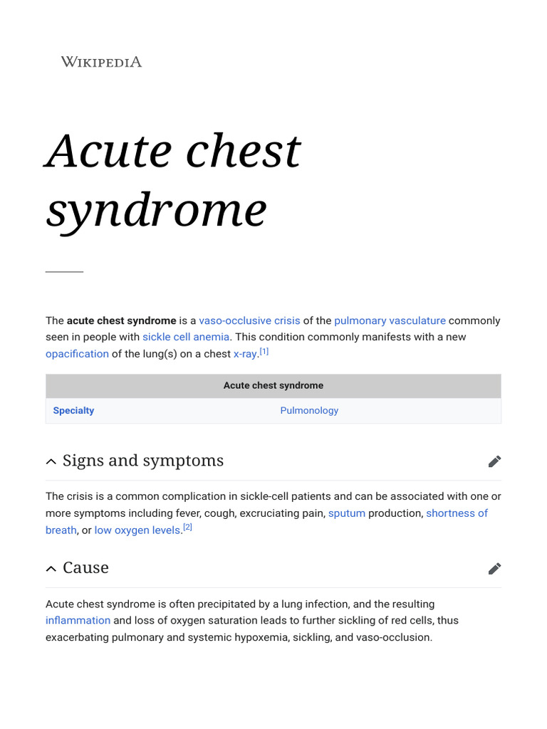Acute Chest Syndrome - Wikipedia - 1629371005422 | PDF | Medicine ...