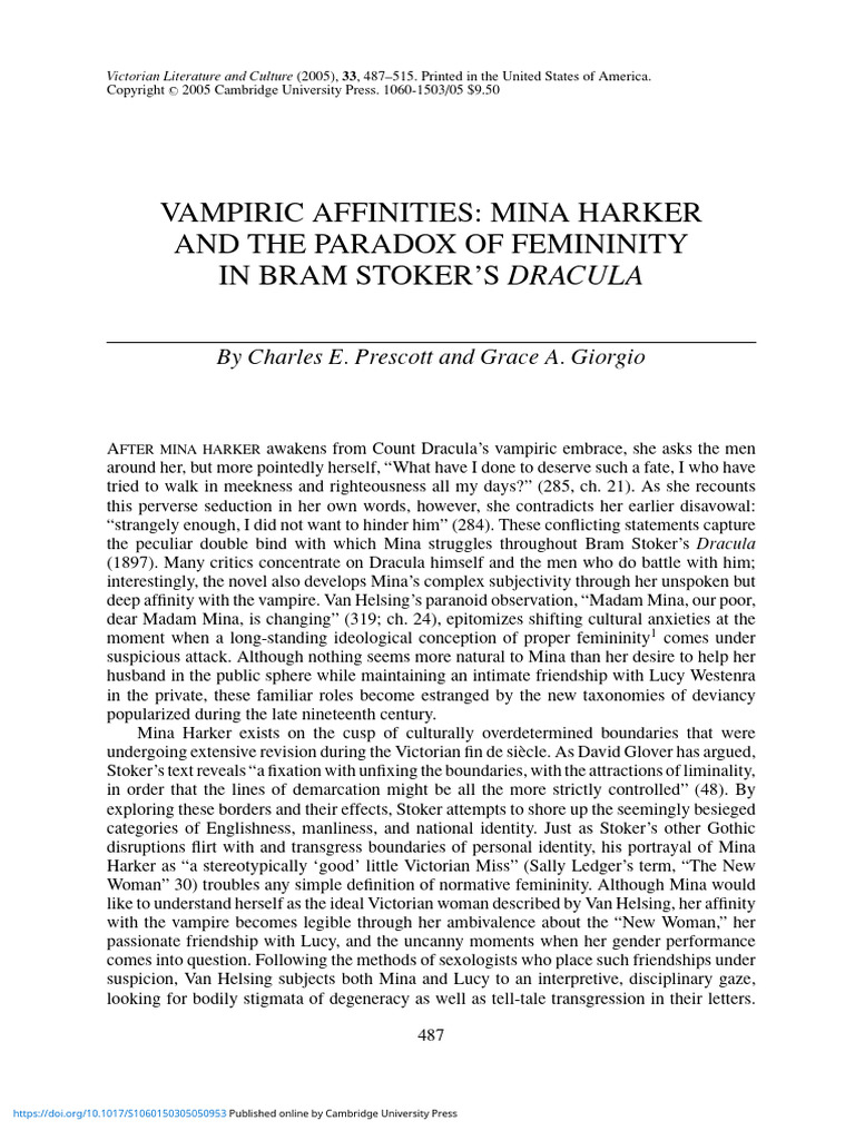 Vampiric Affinities Mina Harker and The Paradox of Femininity in Bram ...