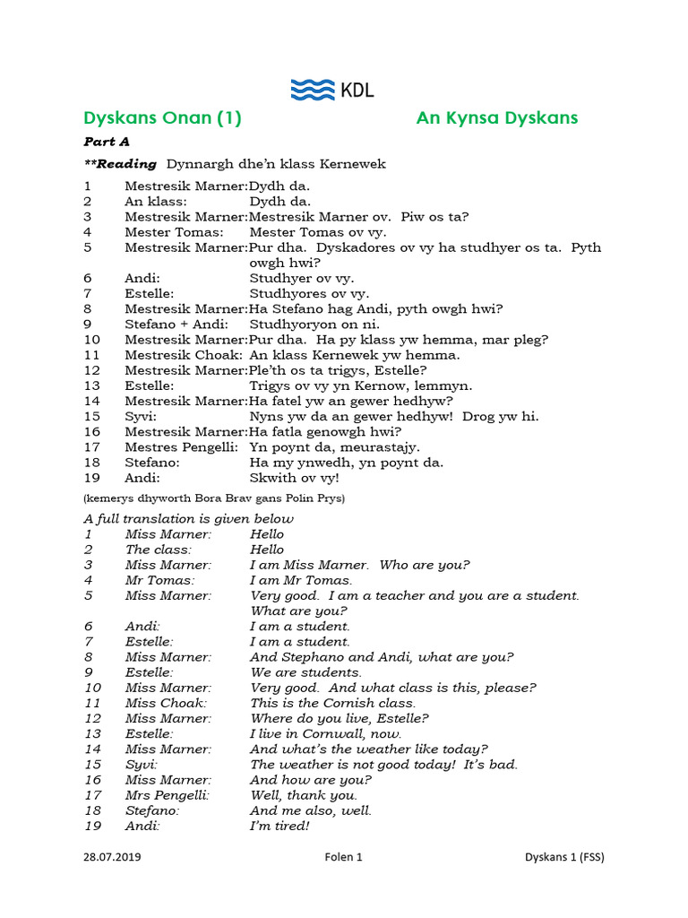 Lesson 1: Cornish Language Basics | PDF | Language Arts & Discipline