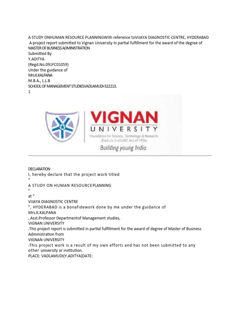 Vignan Project HR | PDF | Human Resources | Human Resource Management