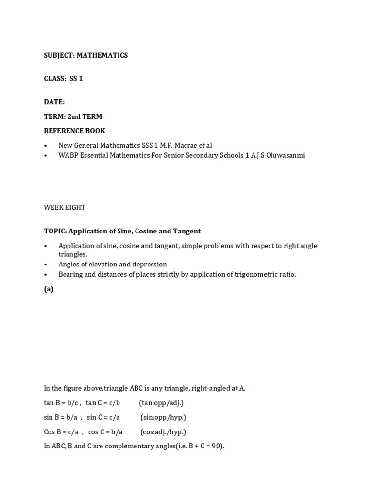 Application of Sine, Cosine and Tangent | PDF