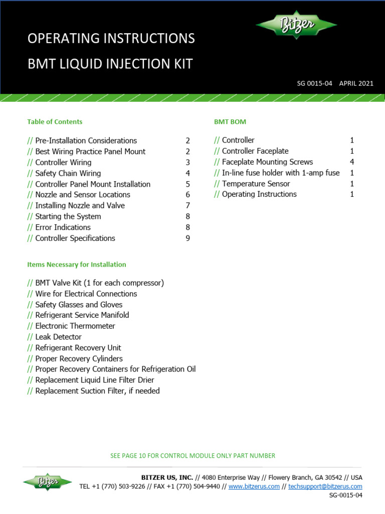 BMT Liquid Injection Kit Instructions | PDF | Electrical Connector | Valve