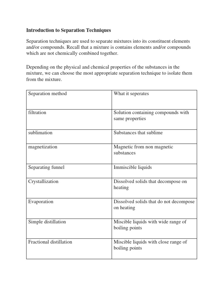 Seperation Technique | PDF | Distillation | Crystallization