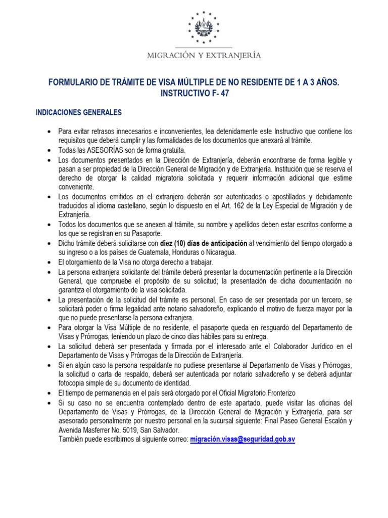 01 F.47 VISA MULTIPLE DE NO RESIDENTE DE 1 A 3 AÑOS v4 | PDF | Visa de viaje | Gobierno y ...