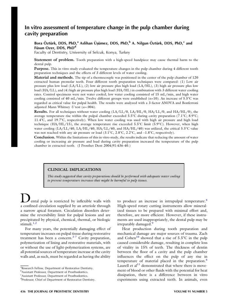 Temperature Changing During Tooth Preparation | PDF