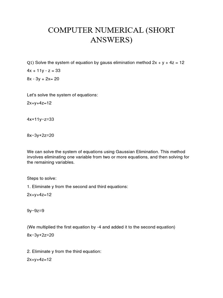 COMPUTER NUMERICAL (Short Answer) | PDF